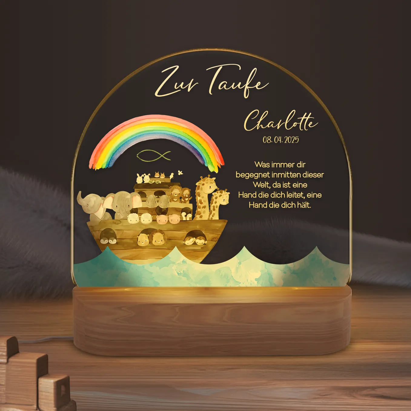 Personalisiertes Tauflicht „Arche“ mit Name & Datum